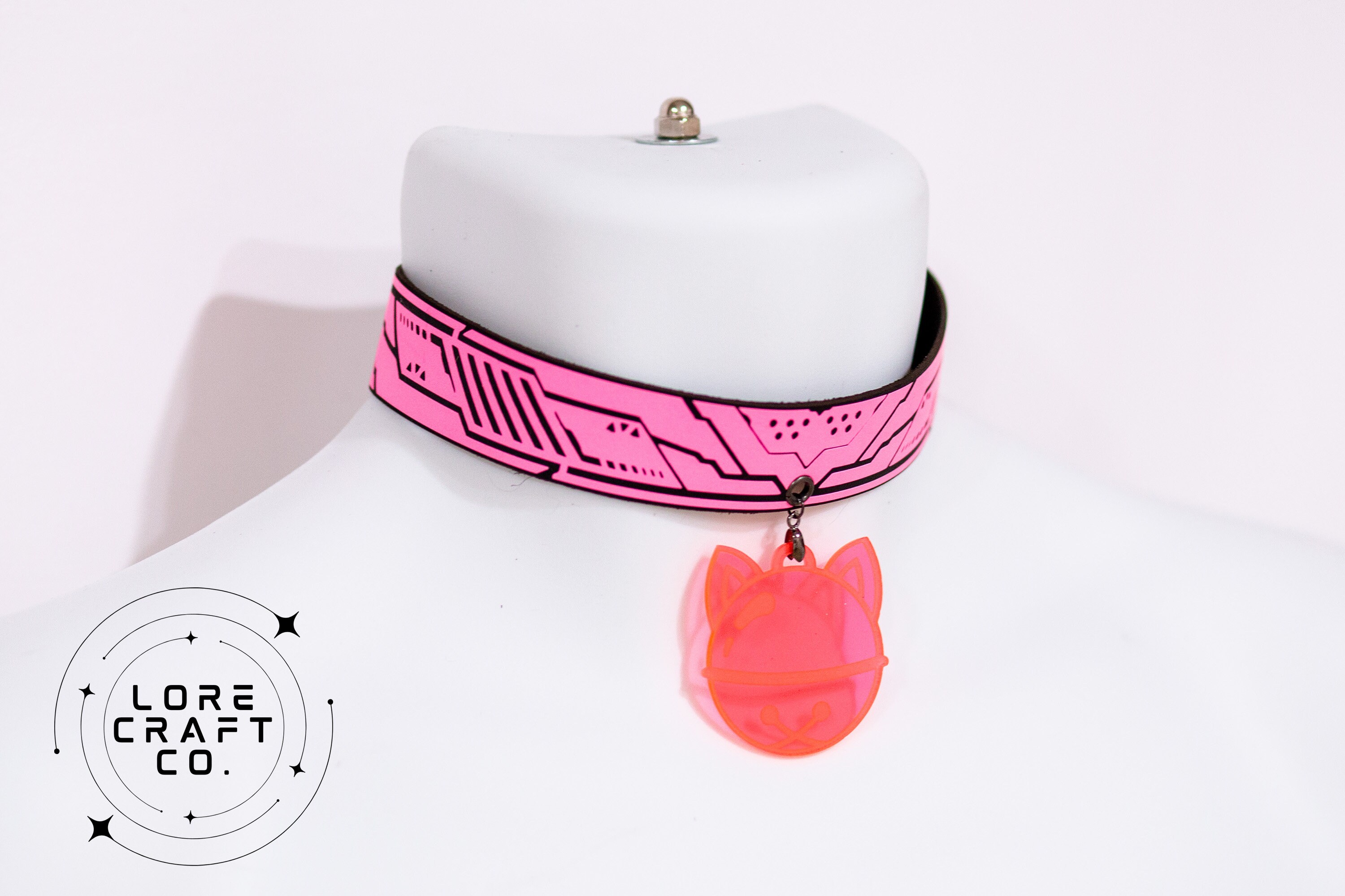 Cyberpunk Cat Mech Choker, Glow in the Dark Pink, UV Reactive ...