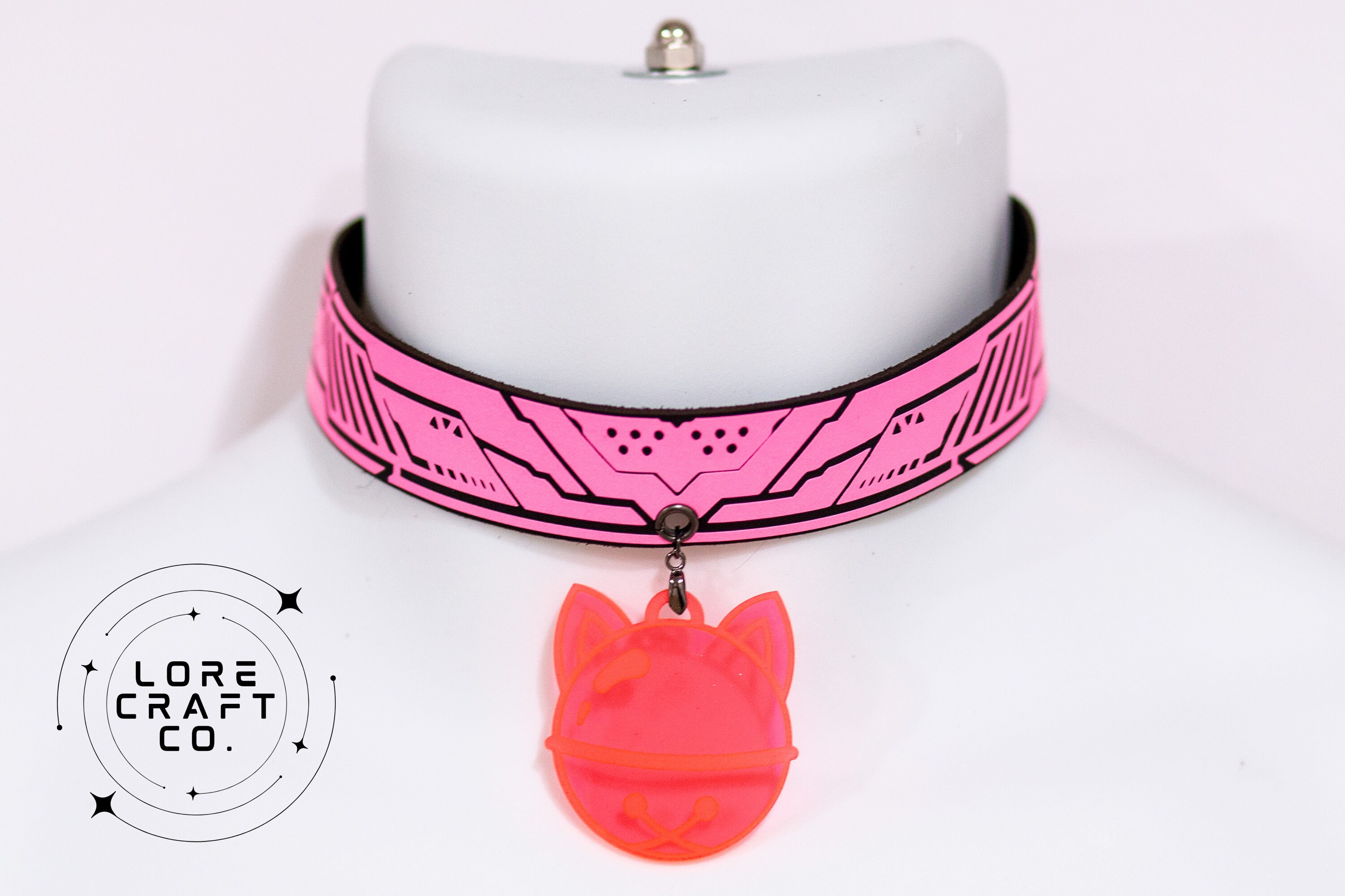 Cyberpunk Cat Mech Choker, Glow in the Dark Pink, UV Reactive ...