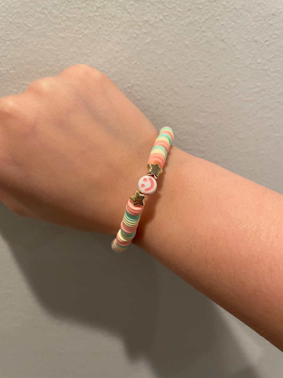 Preppy Pastel Beaded Clay Bead Bracelet - Etsy