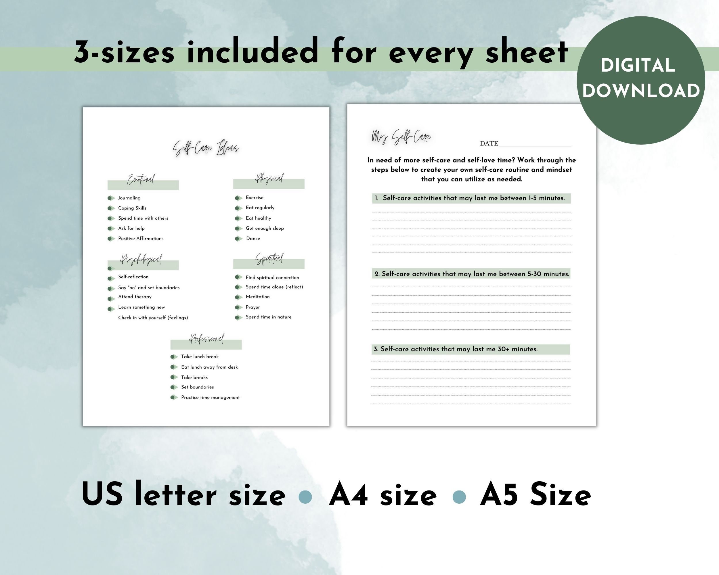 Self-care Planner Printable Checklist for Wellbeing, Self Care Tracker ...