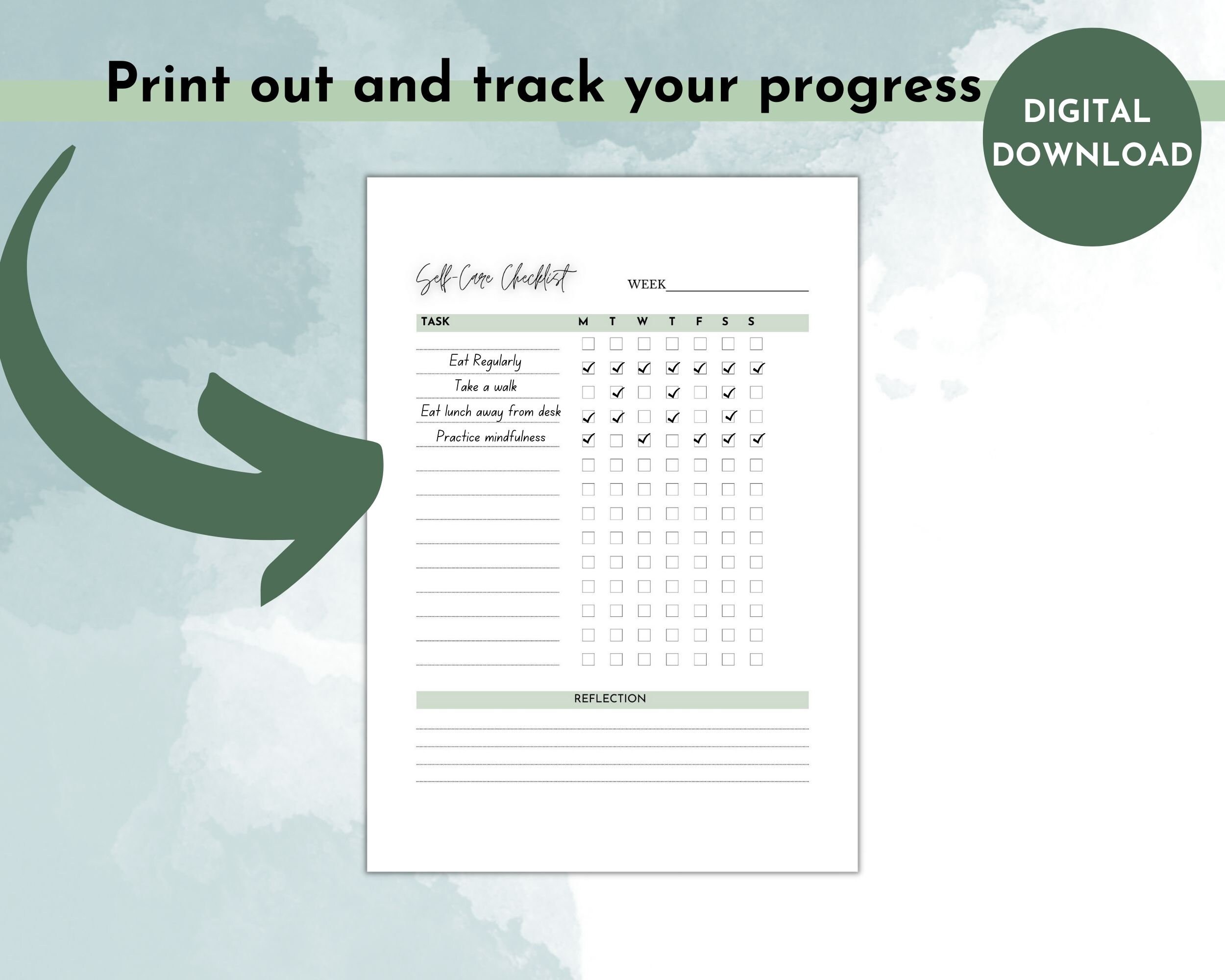 Self-care Planner Printable Checklist for Wellbeing, Self Care Tracker ...