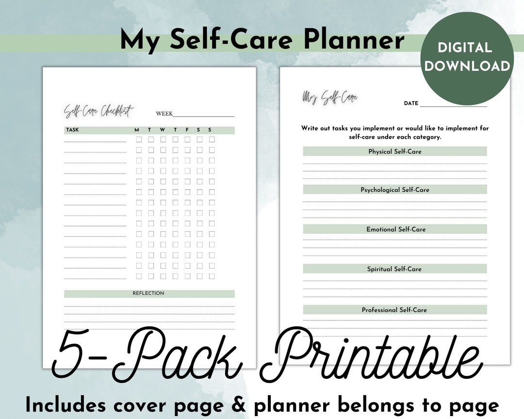 Self-care Planner Printable Checklist for Wellbeing, Self Care Tracker ...