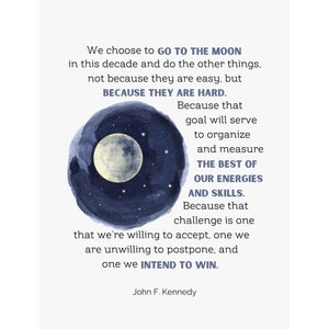JFK Moon Wall Art | Choose the Moon | Kennedy Speech | John F Kennedy ...