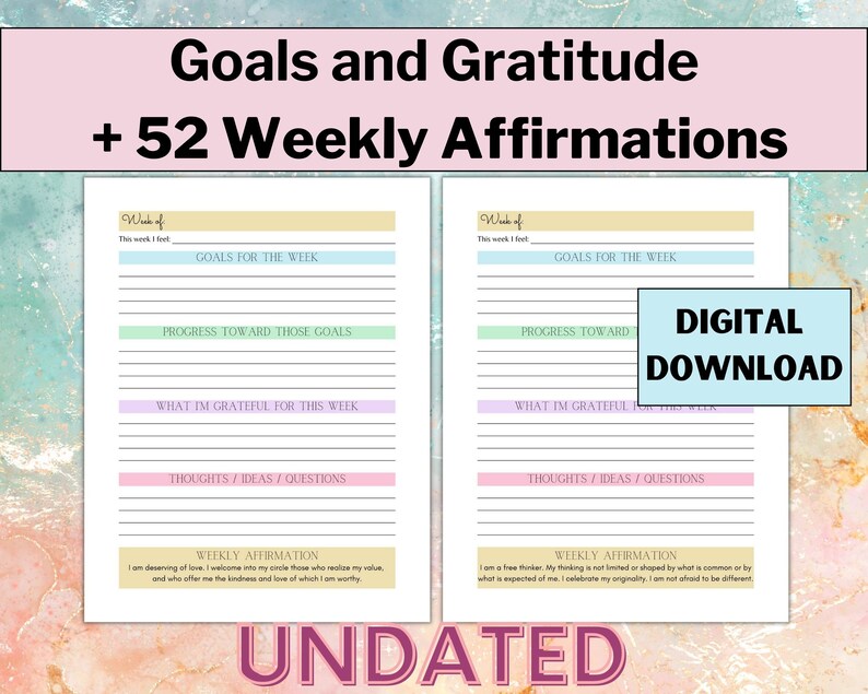Weekly Planner With Affirmations Undated Goals Gratitude Journal ...
