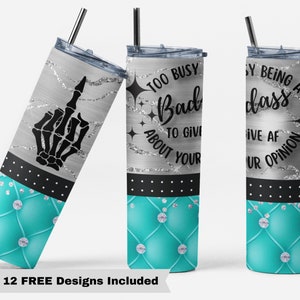 20oz Skinny Straight Badass Sublimation Design Templates, Middle Finger ...