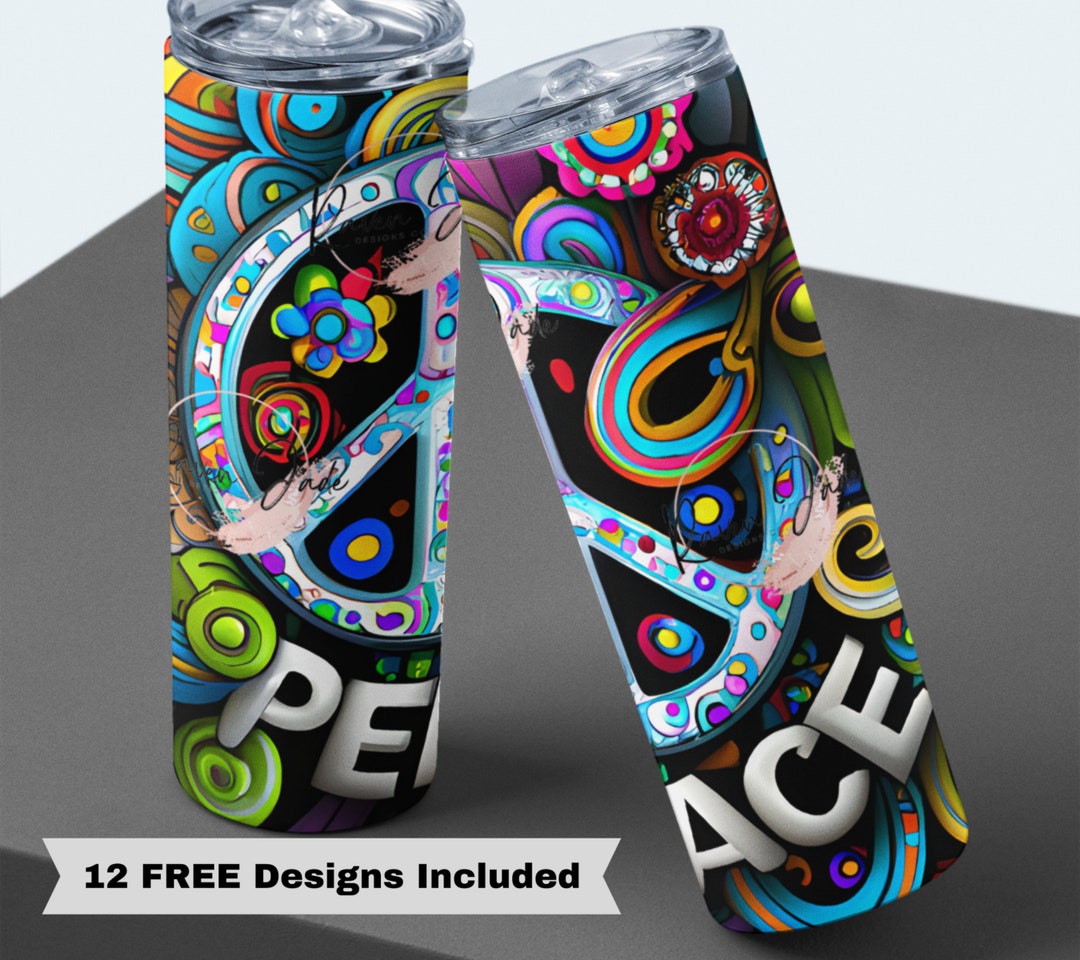 20oz Skinny Straight Peace Rainbow Graffiti Tumbler Sublimation Design ...