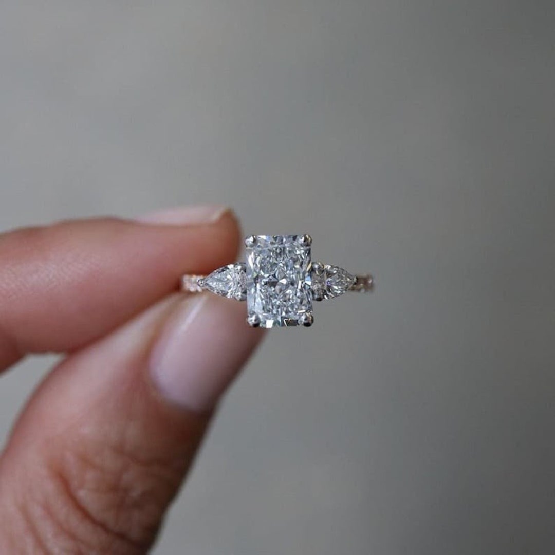 3.81 TCW Radiant Cut Wedding Ring Pear Cut Side Stones Radiant Cut ...