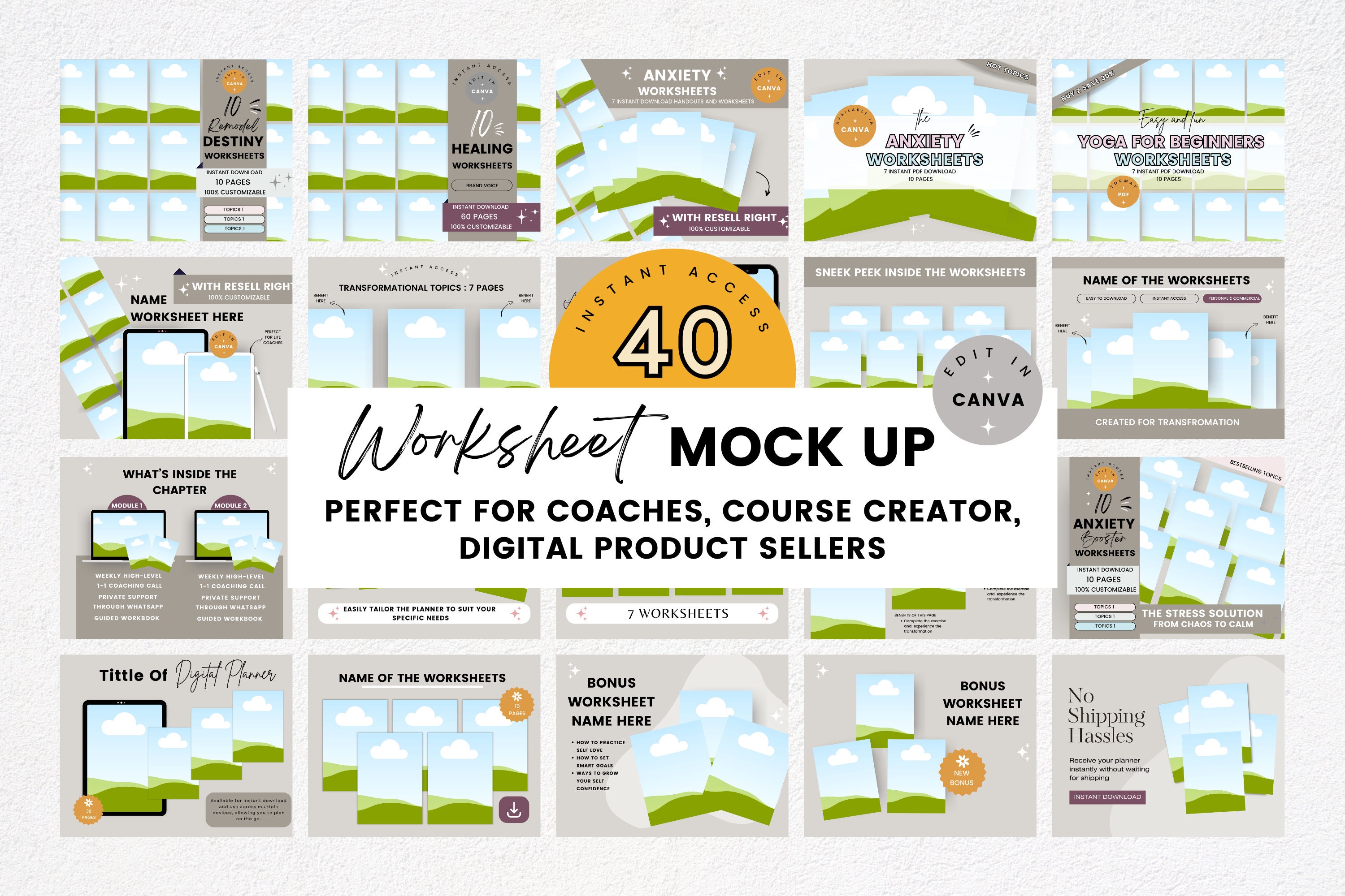 Mockup Canva Template for Coaches, Planner Mockup, Worksheets Mockup ...