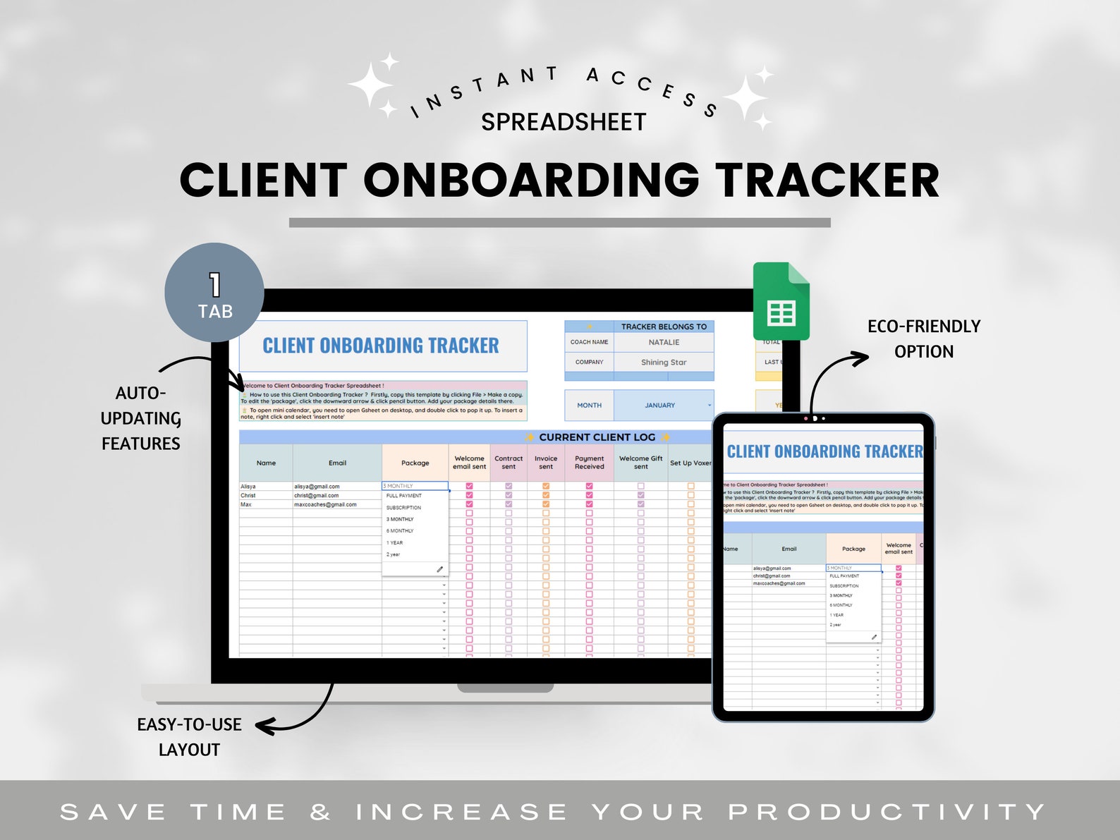Client Onboarding Tracker Spreadsheet for Coaches, Client Tracker ...