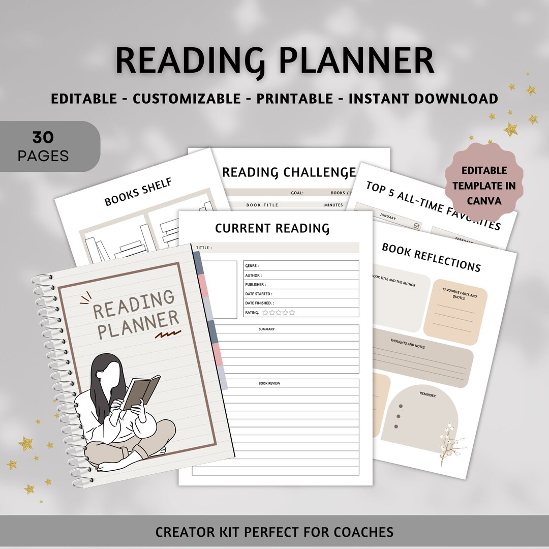 Reading Planner Editable & Printable, Reading Journal, Reading ...