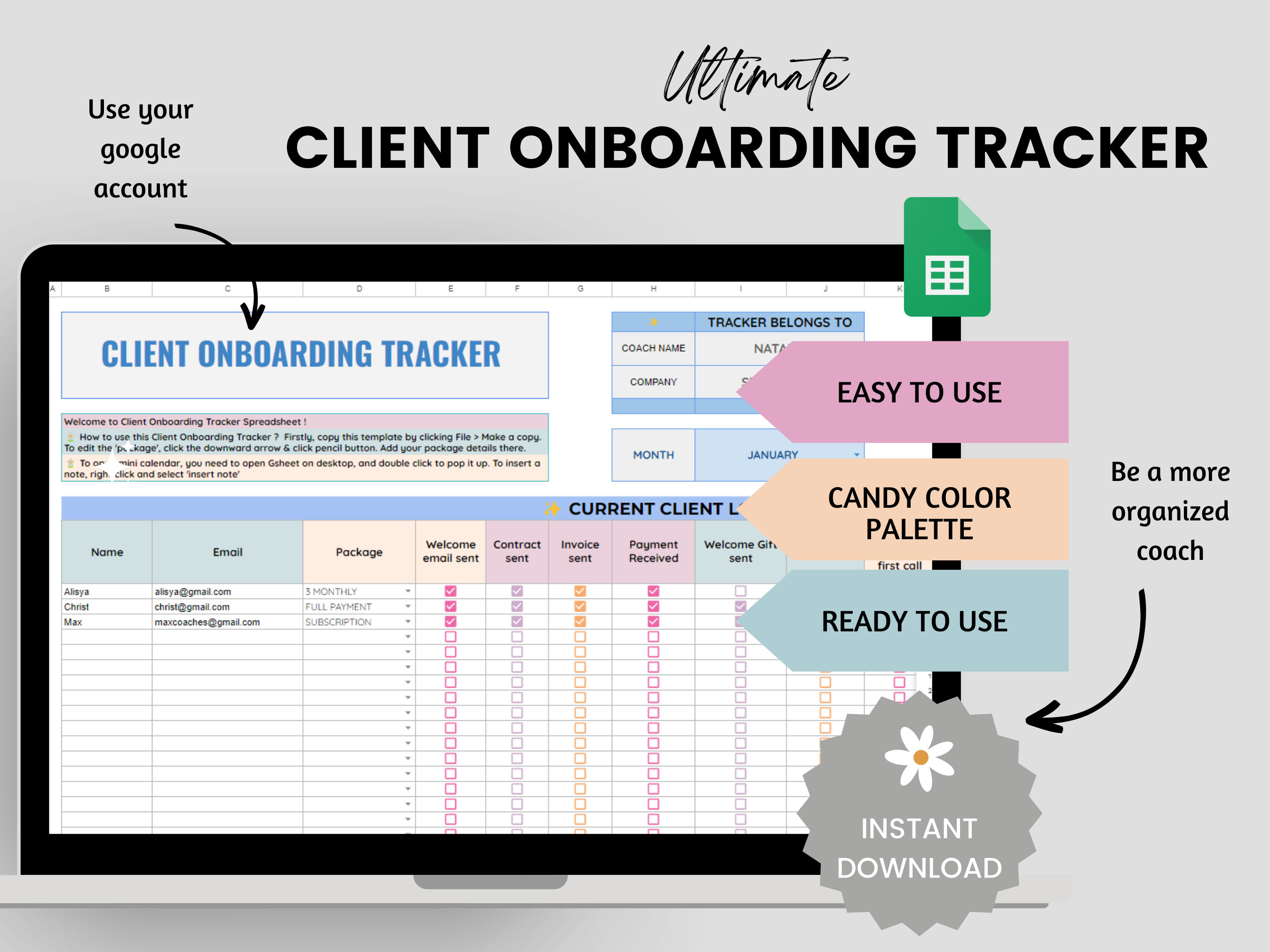 Client Onboarding Tracker Spreadsheet for Coaches, Client Tracker ...