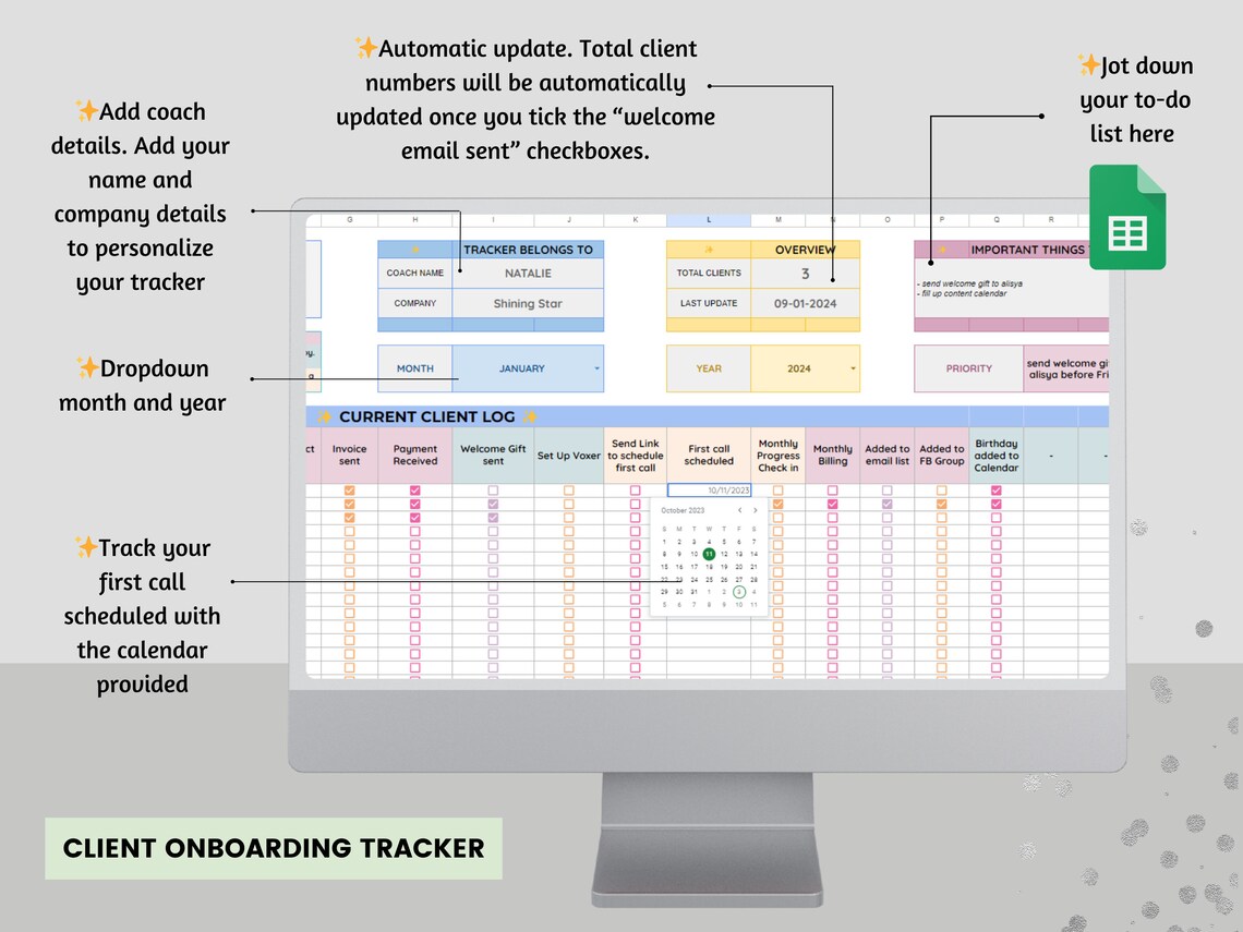 Client Onboarding Tracker Spreadsheet for Coaches, Client Tracker ...