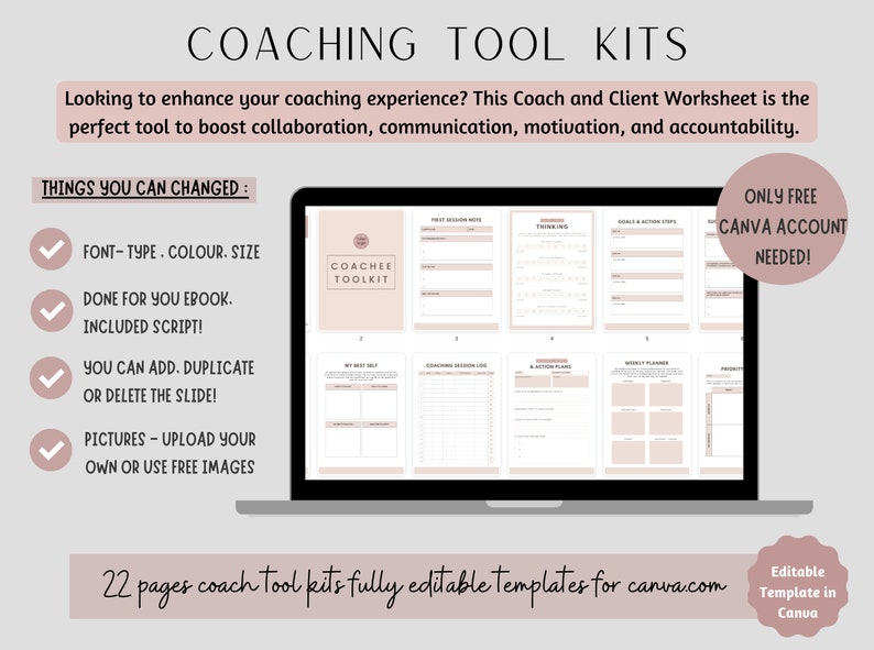 Coaching Session Canva Worksheets, Client Session, Coaching Toolkit, Tool Kit for Coaches , Goal ...