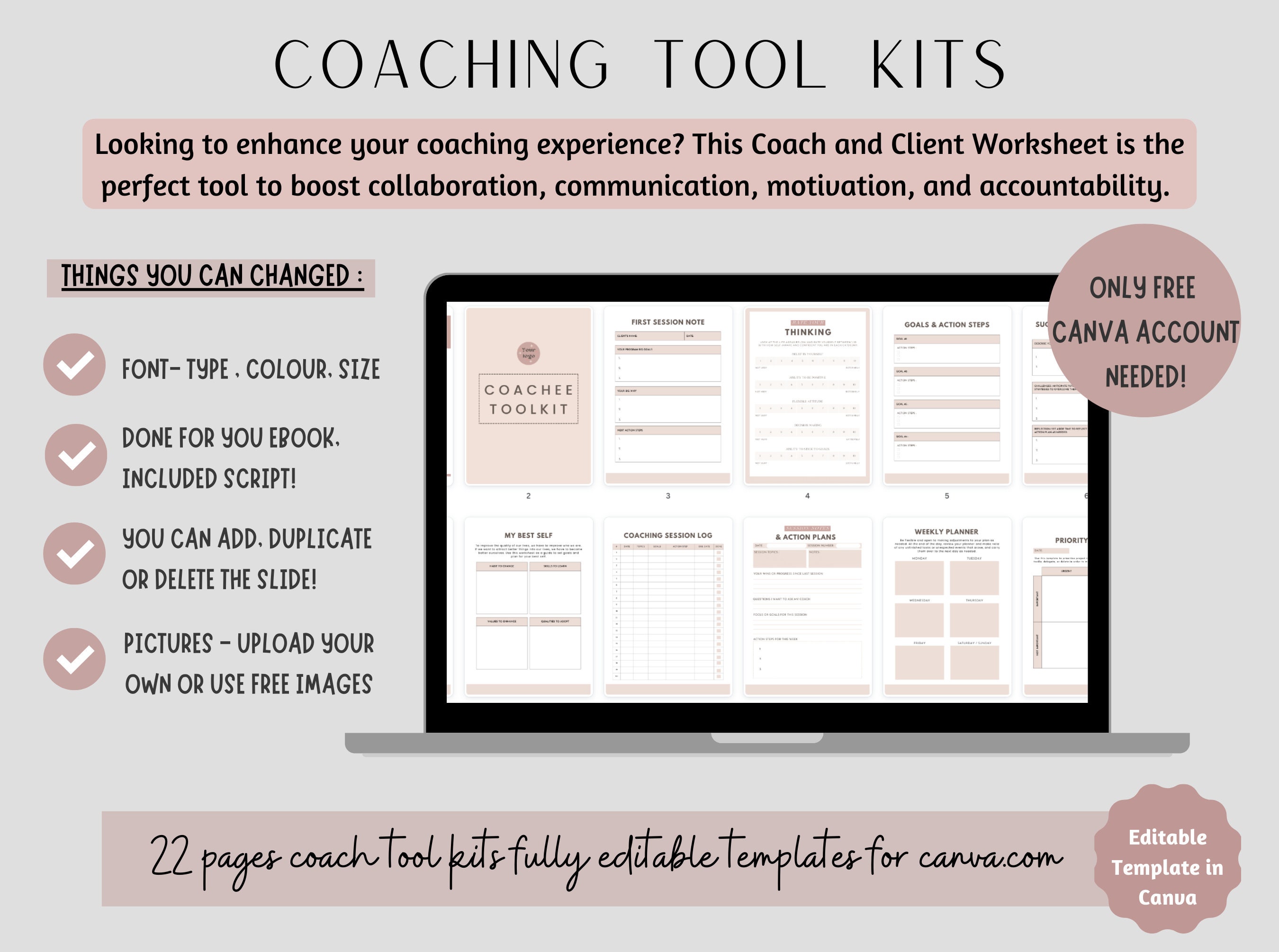 Coaching Session Canva Worksheets, Client Session, Coaching Toolkit ...