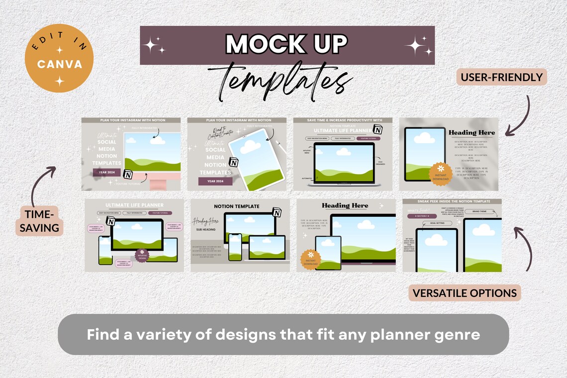 Notion and Spreadsheet Mockup Canva Template for Coaches, Course ...
