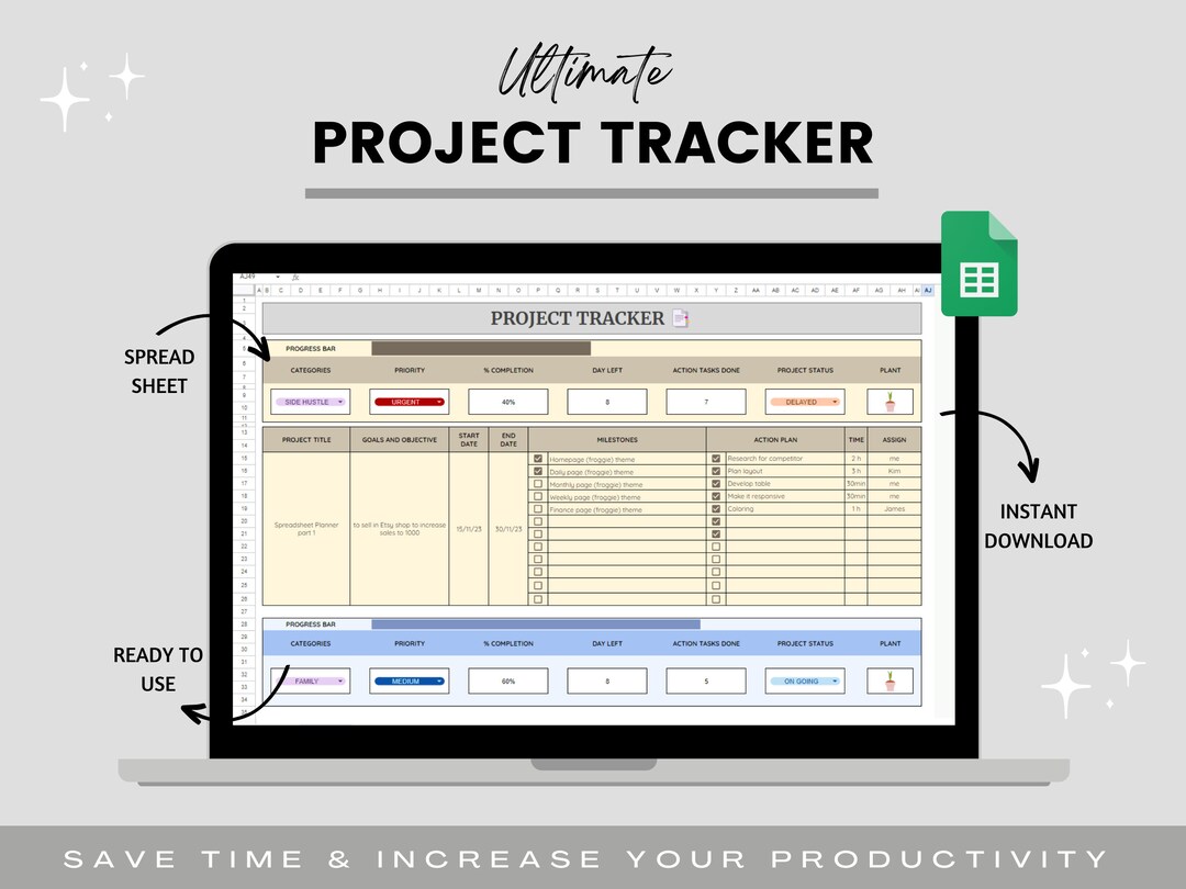Project Tracker Spreadsheet, Google Sheets Tasks Manager Spreadsheet ...