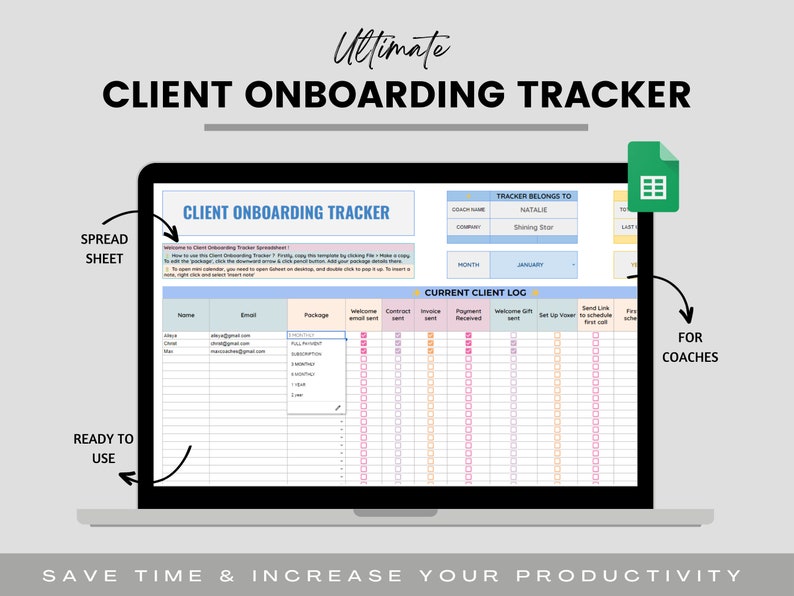 Client Onboarding Tracker Spreadsheet for Coaches, Client Tracker ...