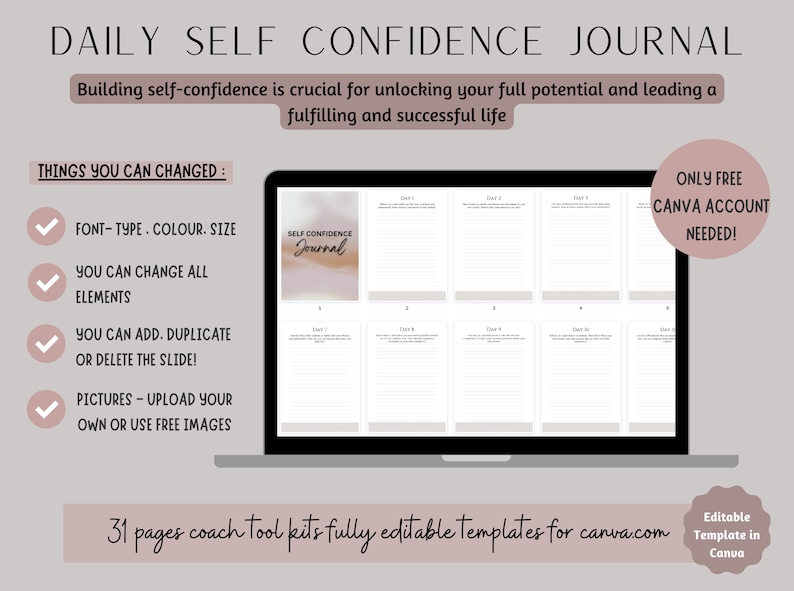Daily Self Confidence Journal Done for You, Self Esteem Journal, Self ...