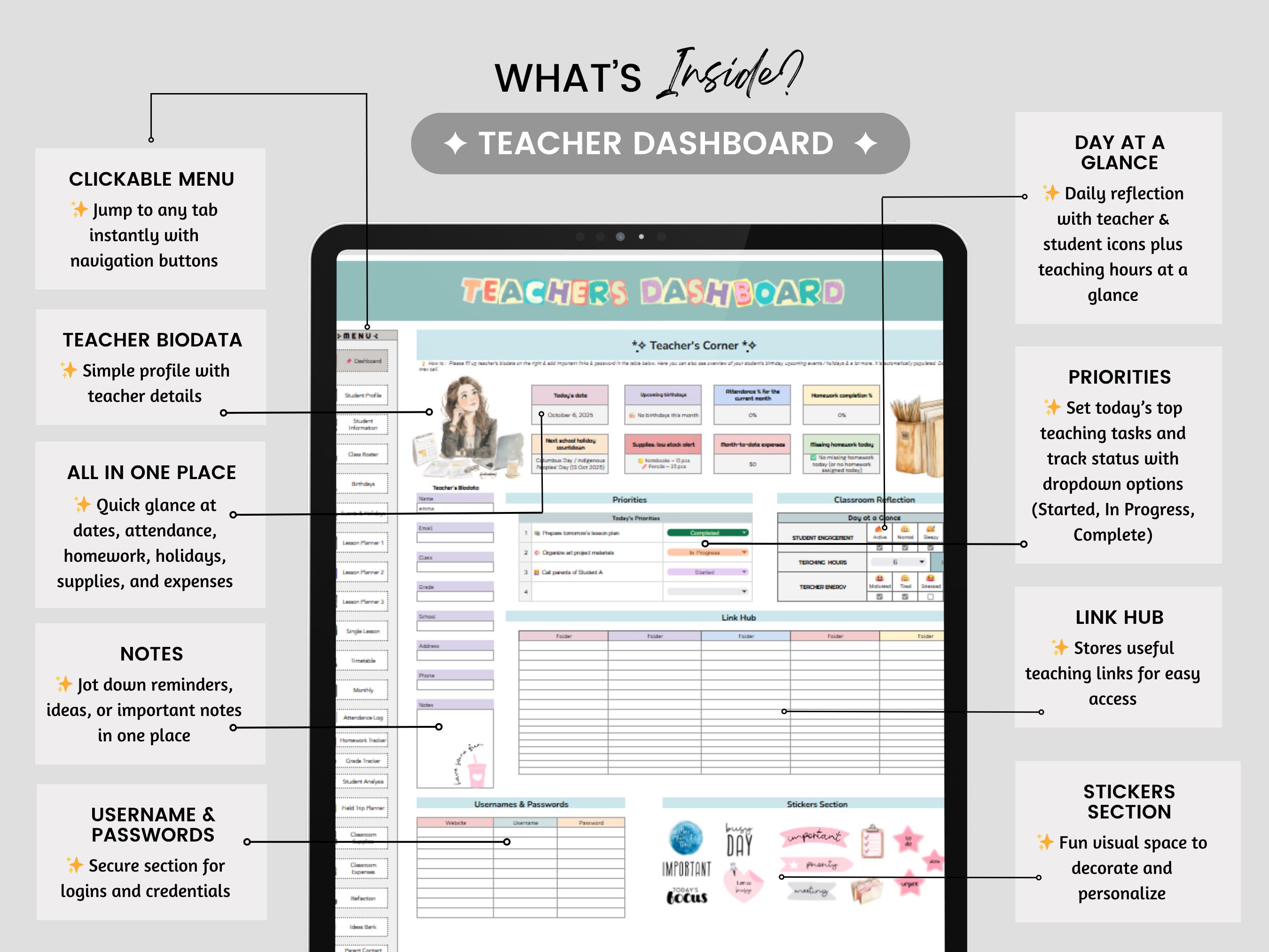 Teacher Student Planner Google Sheets Tracker, Lesson Planner ...