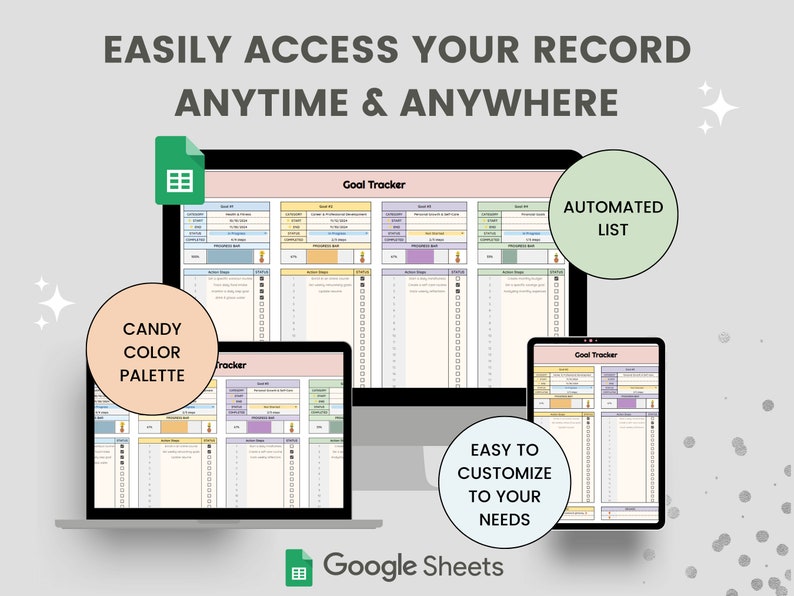 Digital Goal Planner Google Sheet Spreadsheet, Goal Tracker Spreadsheet ...