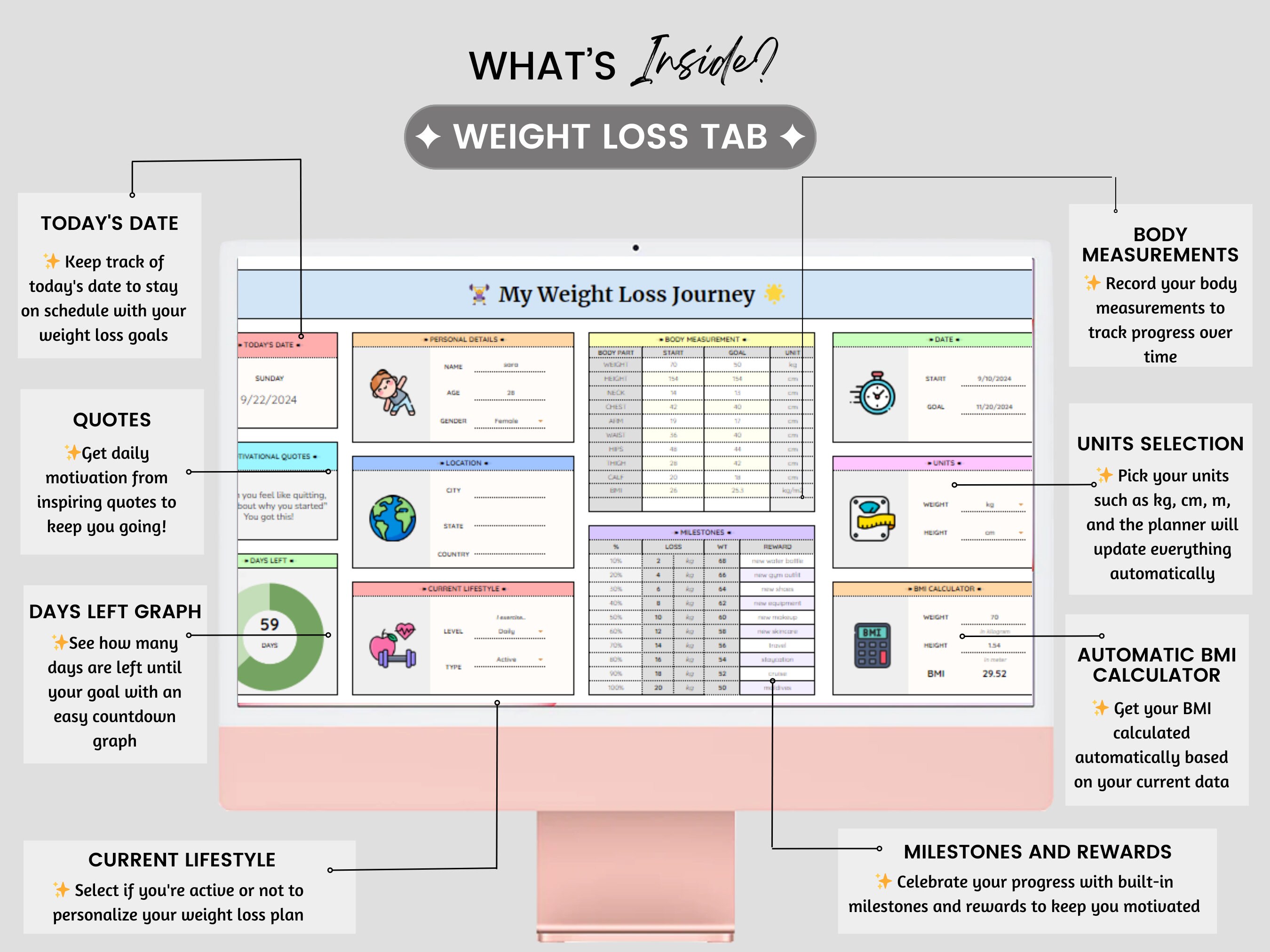 Weight Loss Tracker Spreadsheet, Weight Loss Planner, Weigh-in Chart ...