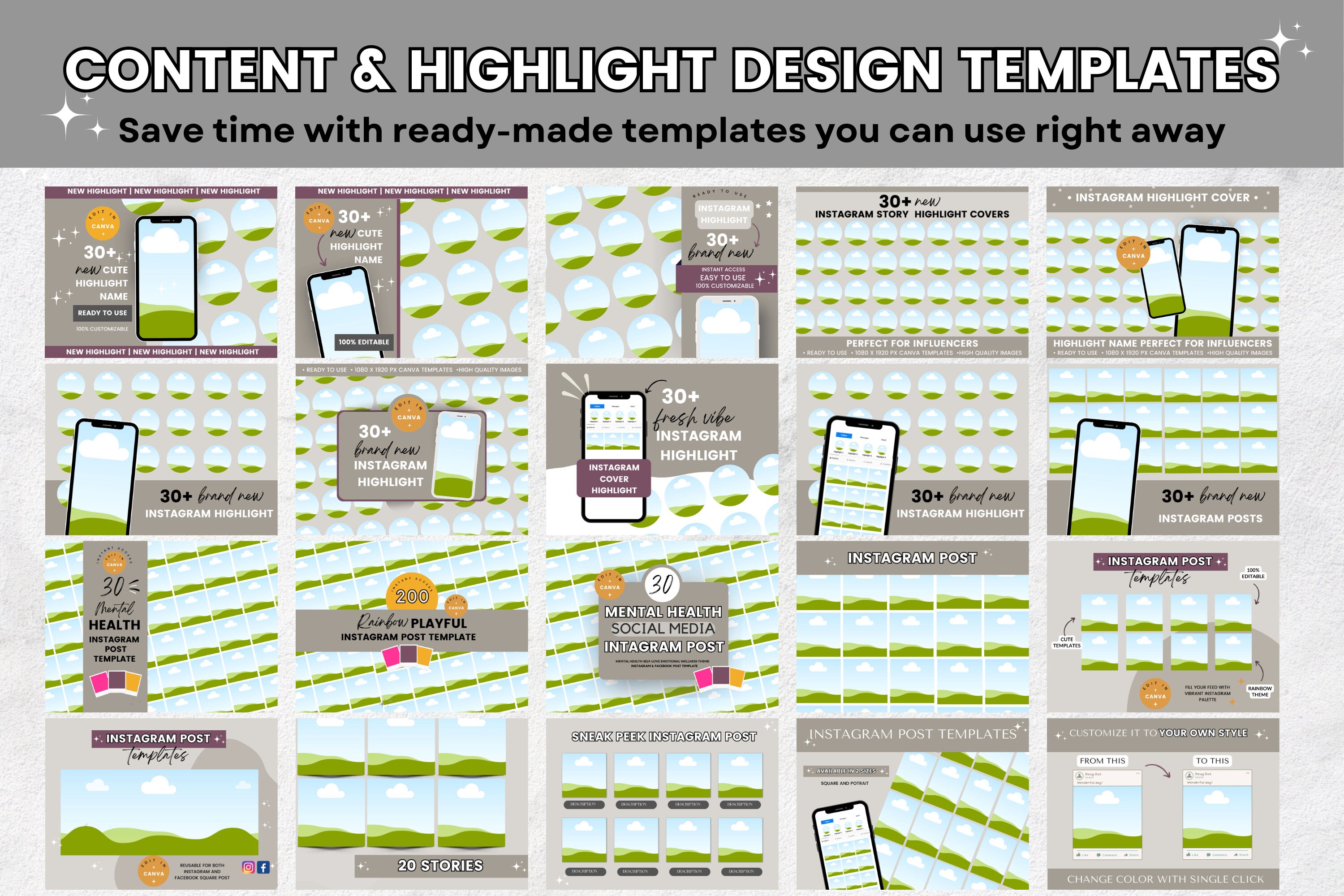 Instagram Content & Instagram Highlight Mock-up Templates, Social Media ...