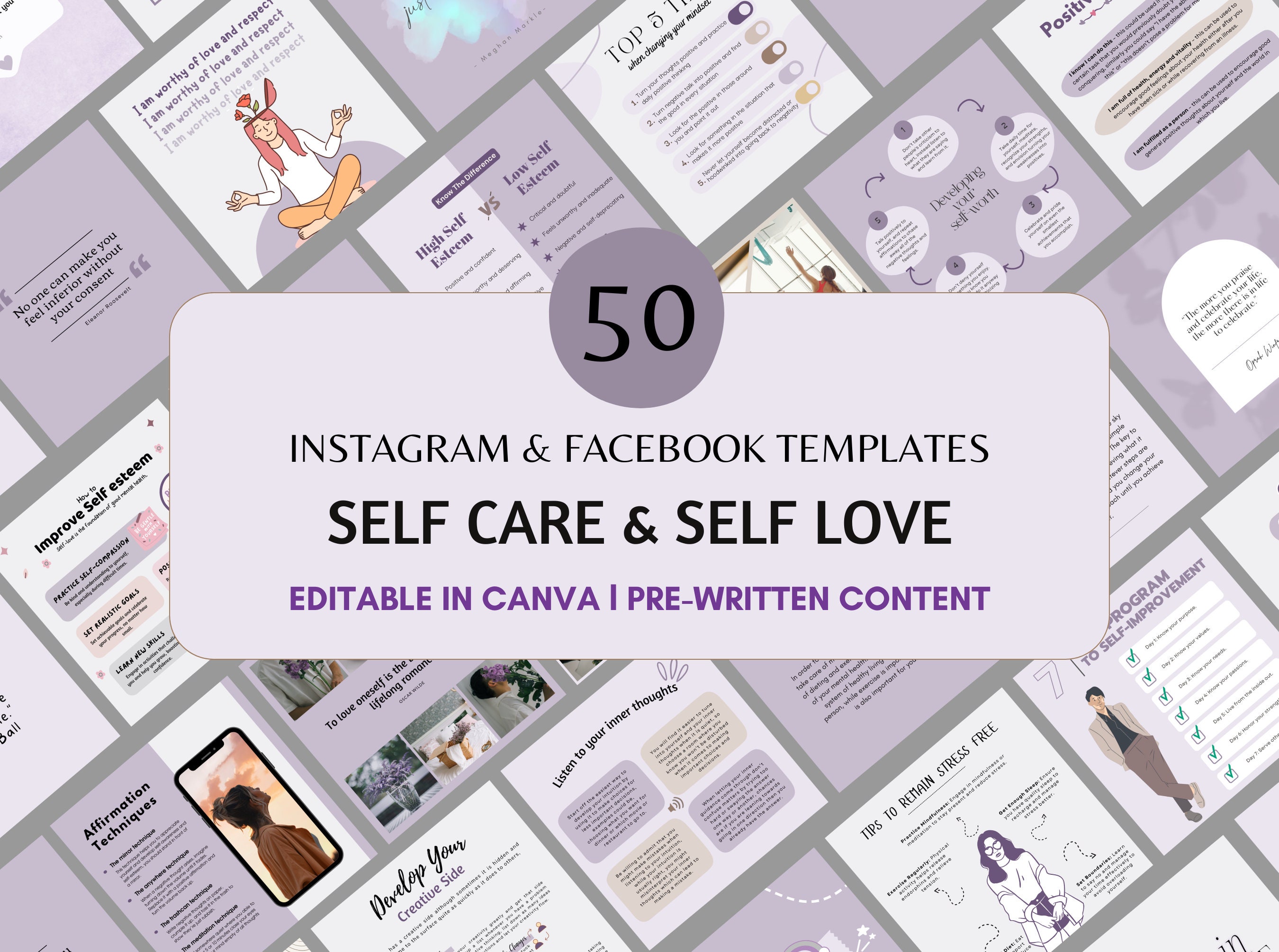 50 Self Care Instagram Templates, Self-love Quotes, Self Care Content ...