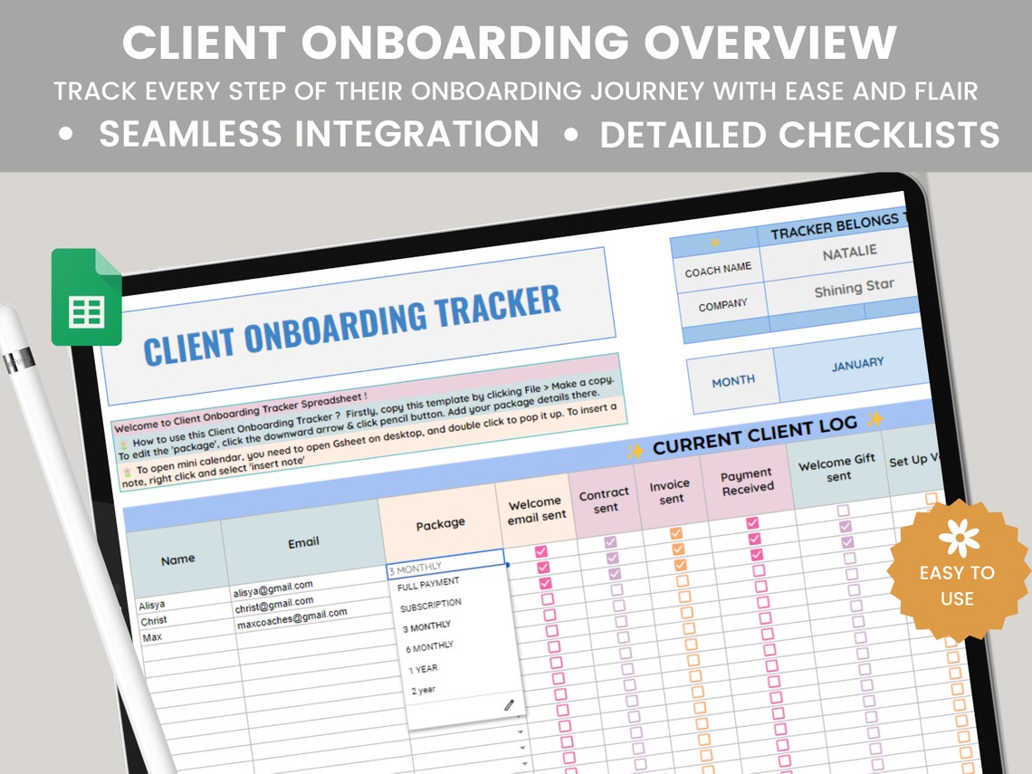 Client Onboarding Tracker Spreadsheet for Coaches, Client Tracker ...