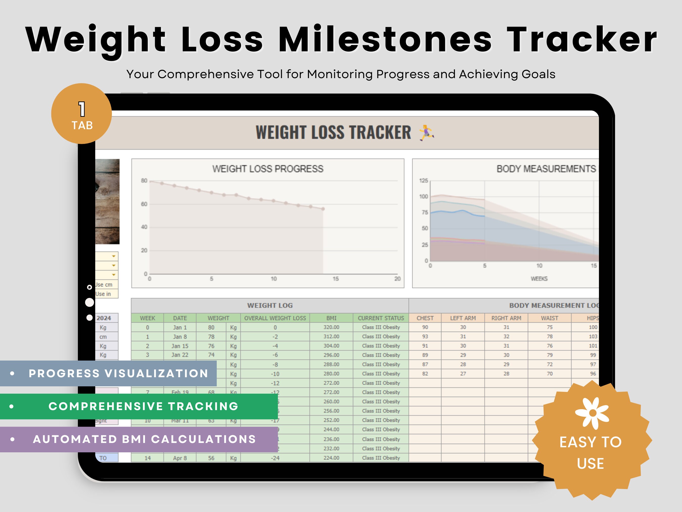 Weight Loss Tracker Spreadsheet for Google Sheets, Weight Tracker ...