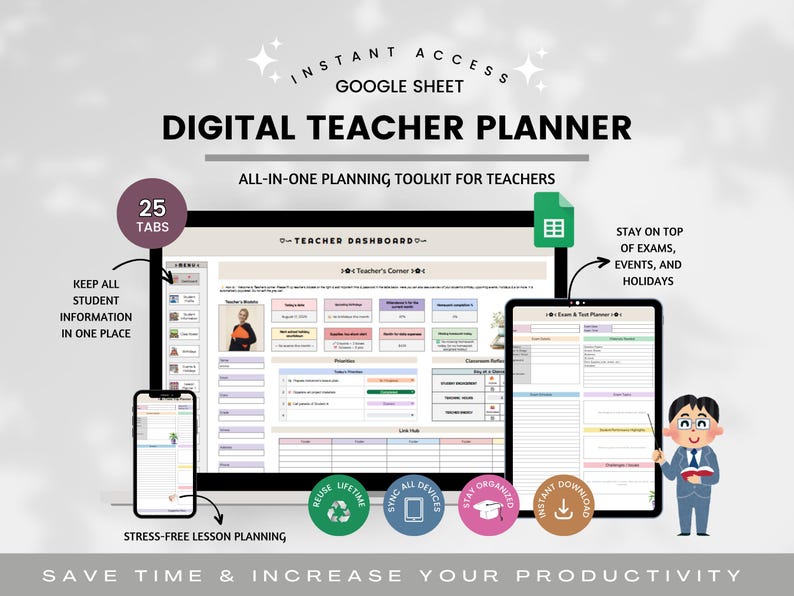 Digital Teacher Planner Spreadsheet, Lesson Planner, Weekly & Monthly ...