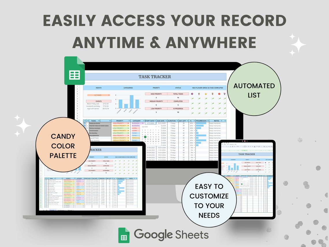 Task Tracker Spreadsheet, to Do List Spreadsheet, Productivity Planner ...