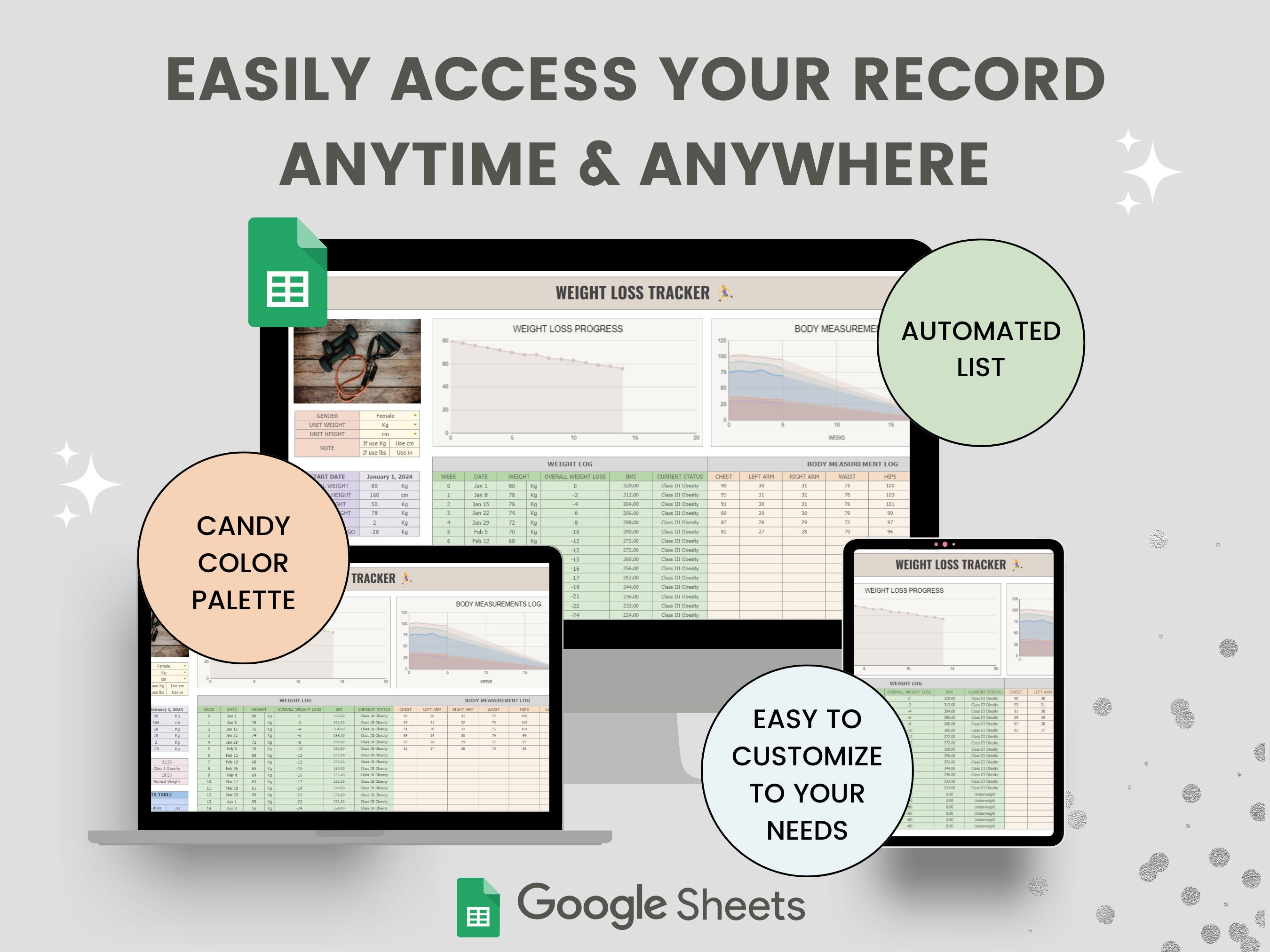 Weight Loss Tracker Spreadsheet for Google Sheets, Weight Tracker ...