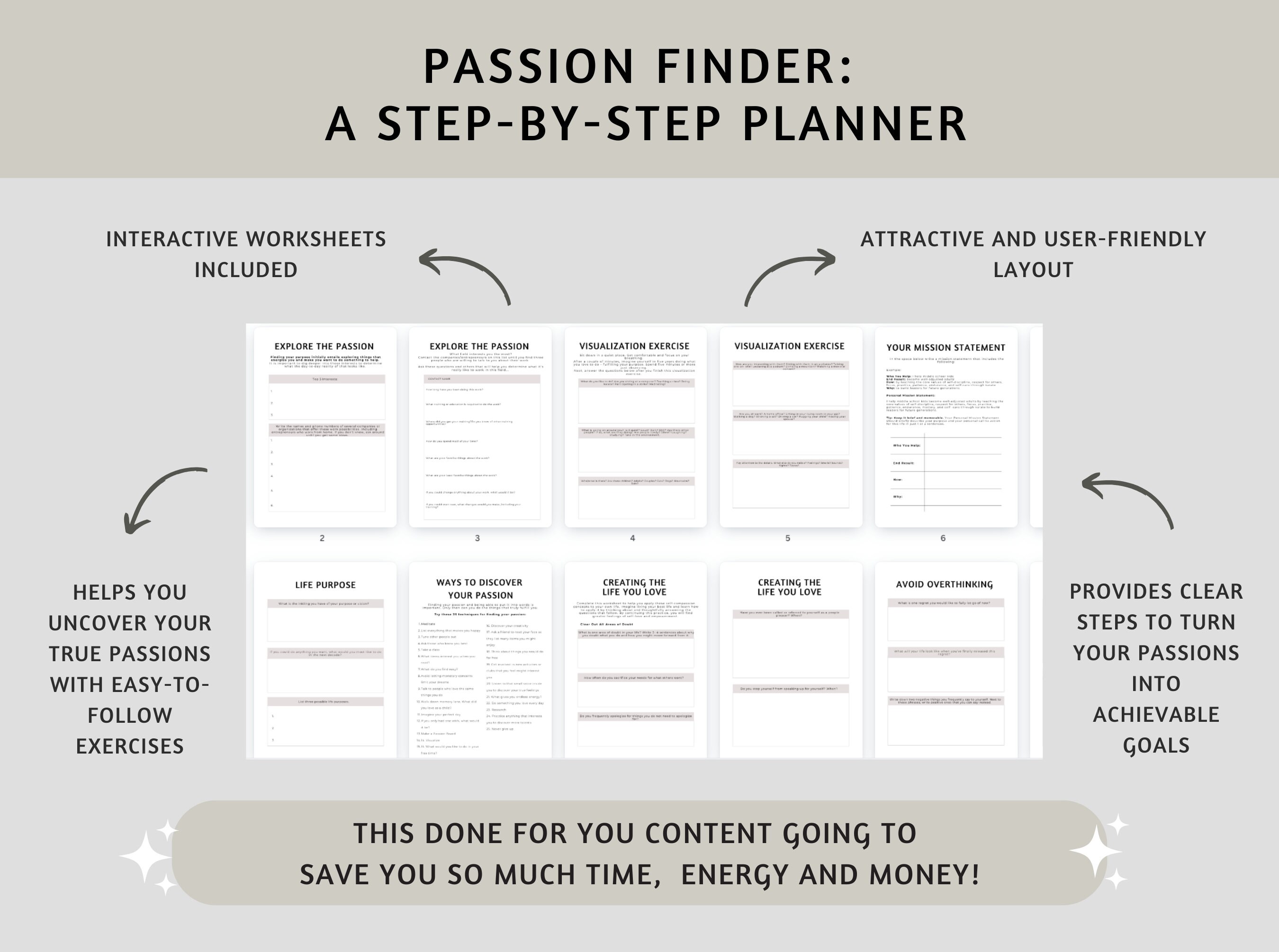 Find Your Passion Planner, Passion Worksheets, Life Purpose Workbook ...