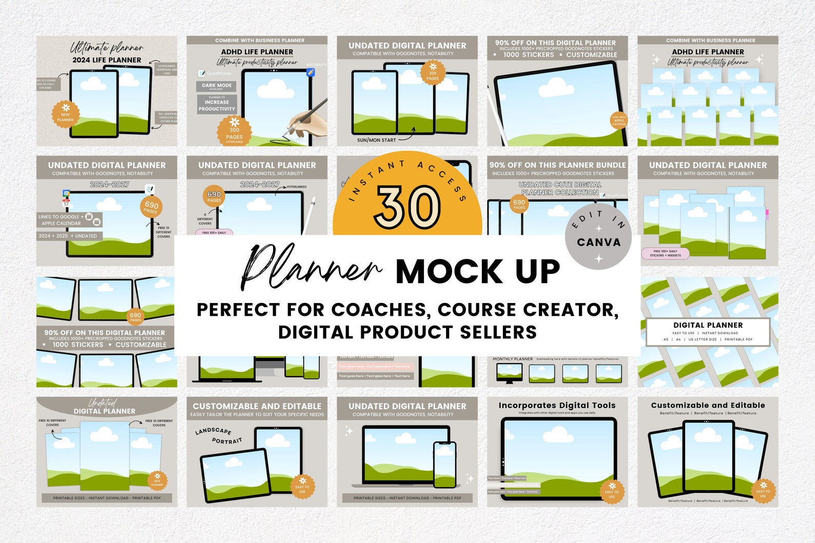 Planner Mockup Canva Template for Coaches, Course Creator Mockup ...