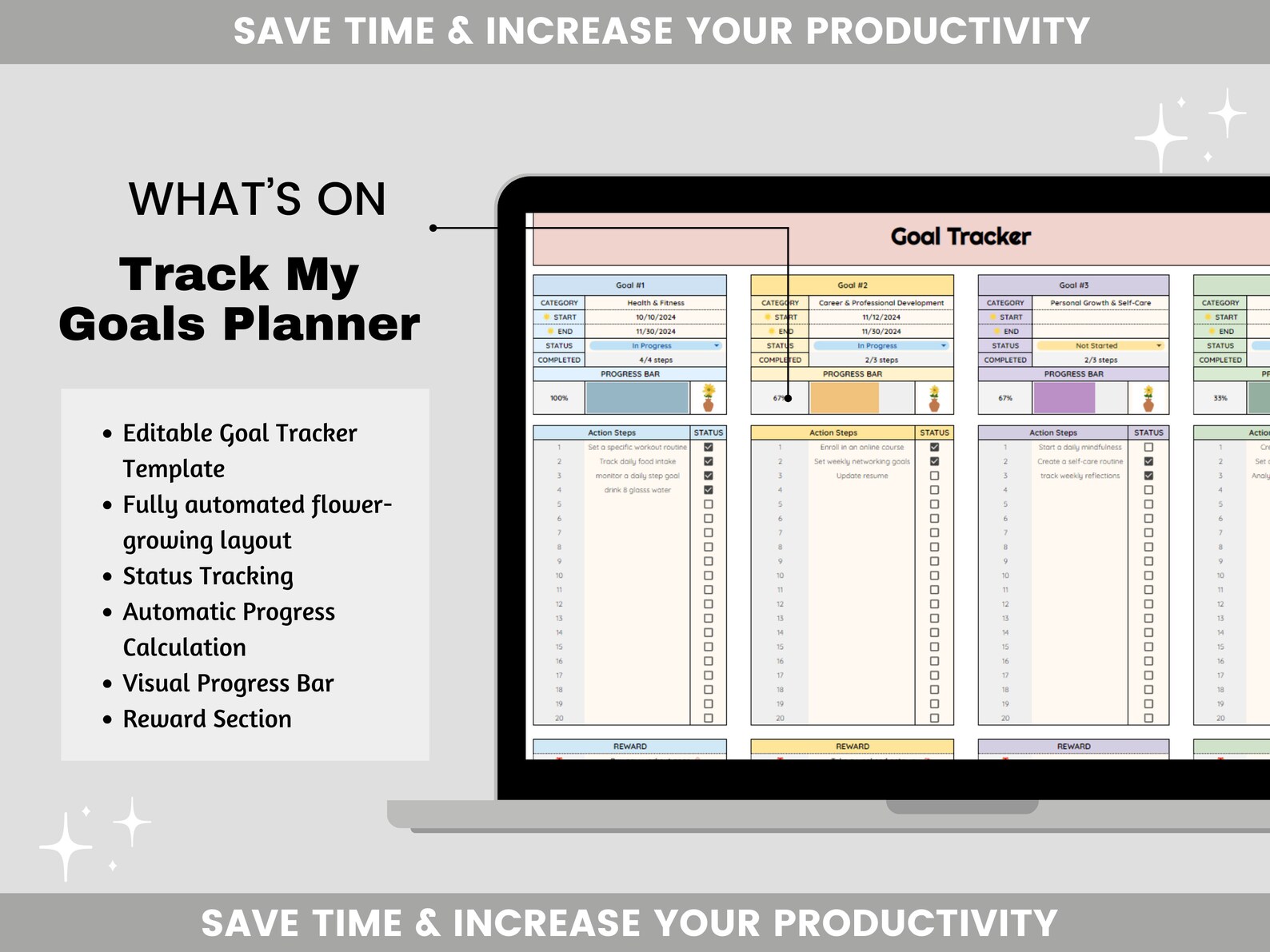 Digital Goal Planner Google Sheet Spreadsheet, Goal Tracker Spreadsheet ...