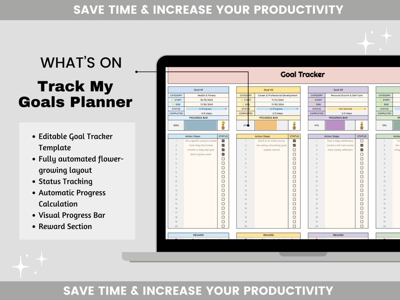 Digital Goal Planner Google Sheet Spreadsheet, Goal Tracker Spreadsheet ...