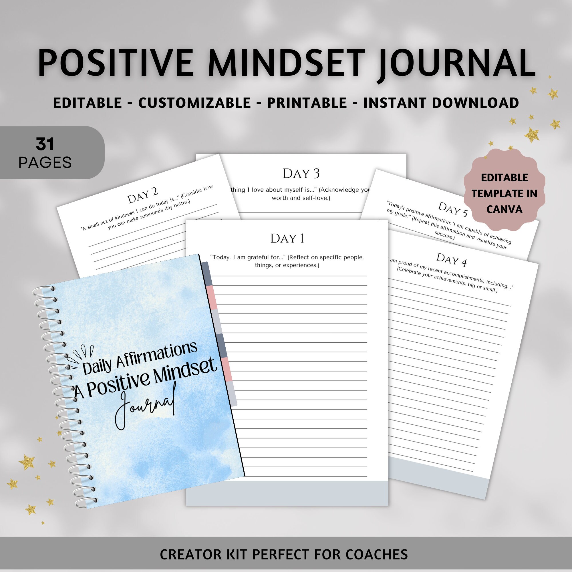 Daily Positive Mindset Journal Done for You, Positive Thinking Journal ...