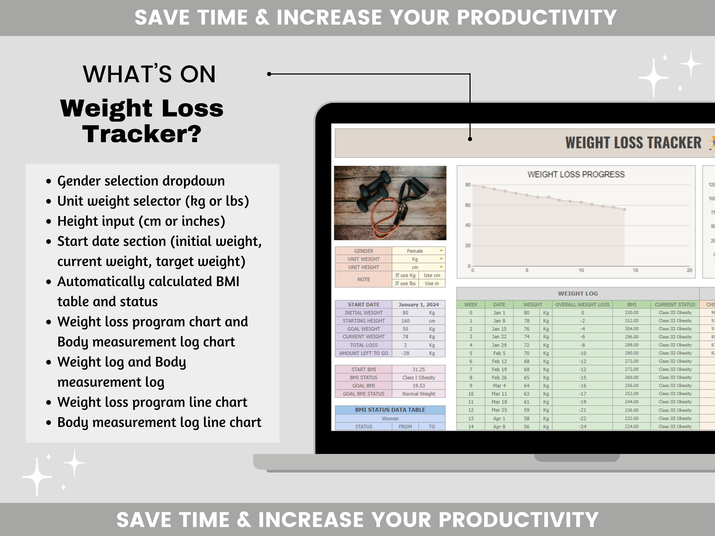 Weight Loss Tracker Spreadsheet for Google Sheets, Weight Tracker ...