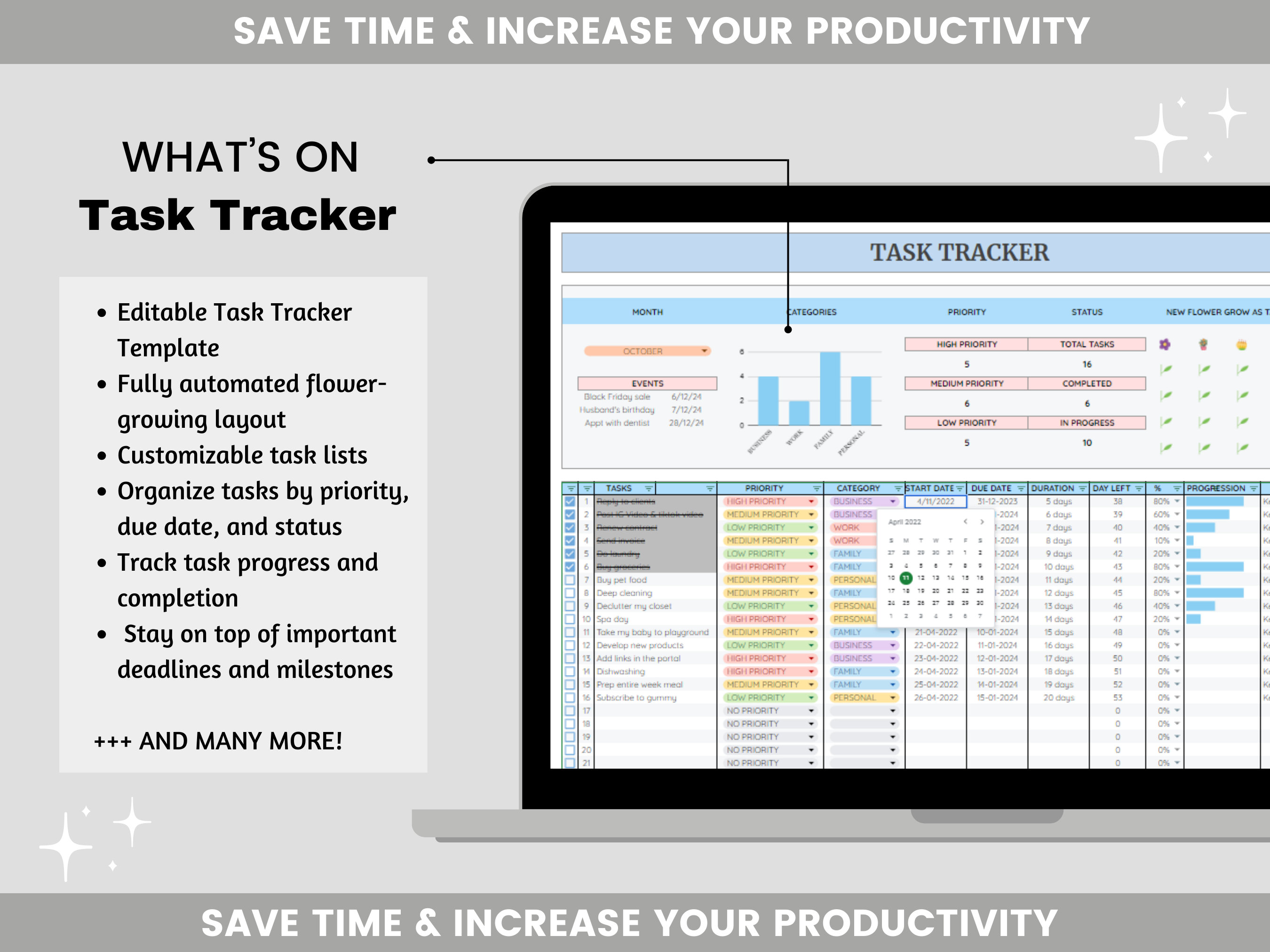Task Tracker Spreadsheet, to Do List Spreadsheet, Productivity Planner ...