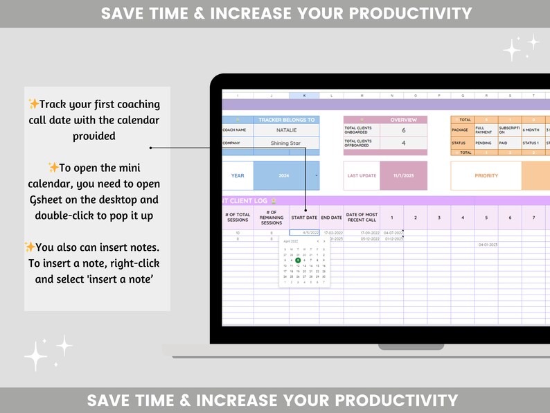 Client Session Tracker Spreadsheet for Coaches, Client Management ...