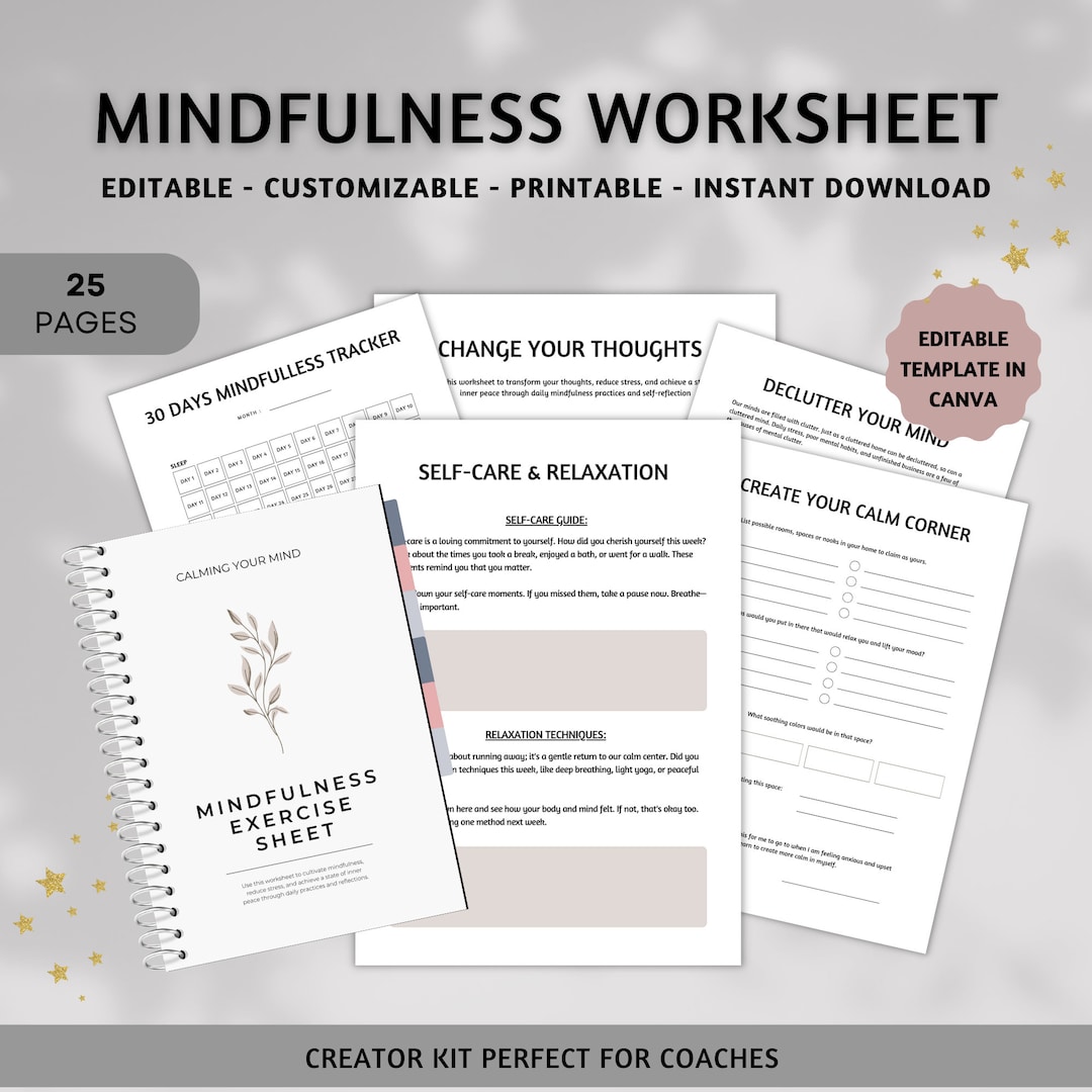 Mindfulness Planner Done for You, Mental Health Planner Printable, Calm ...