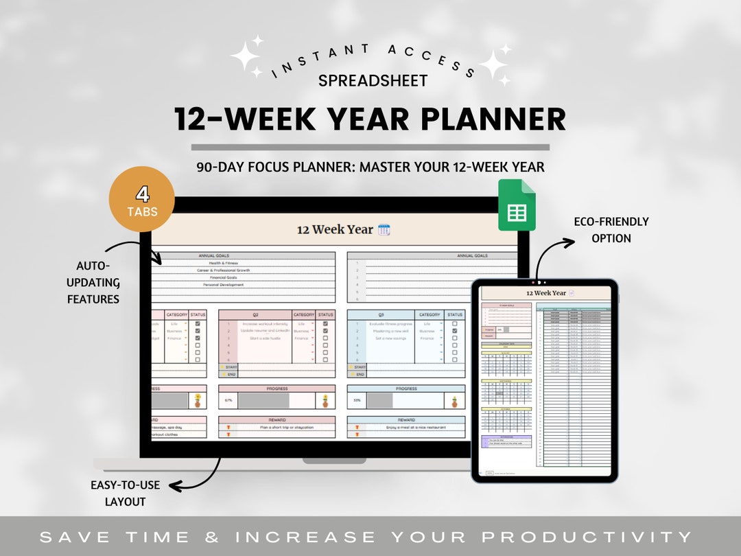 12 Week Goal Planner Spreadsheet Planner, Quarterly Planner, Goal ...