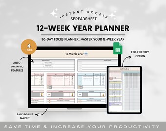 12 Week Year Planner Google Sheets, Quarterly Planner, Goal Tracker ...