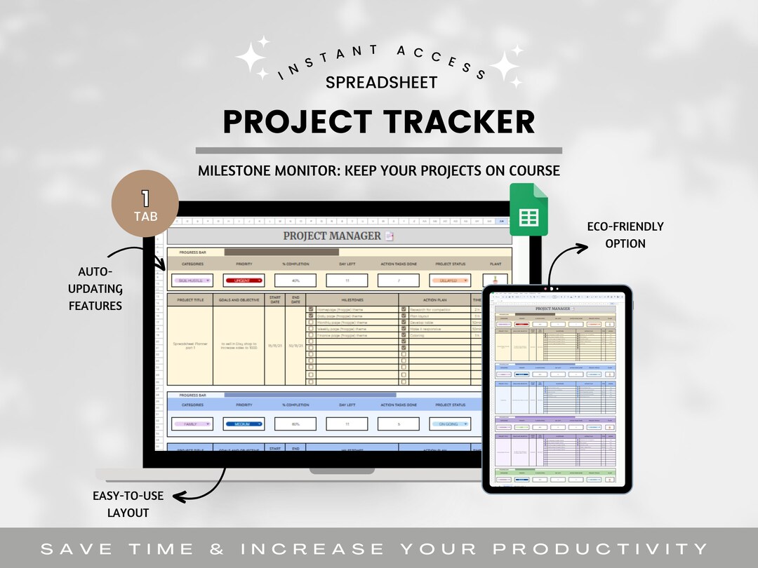 Project Tracker Spreadsheet, Google Sheets Tasks Manager Spreadsheet ...