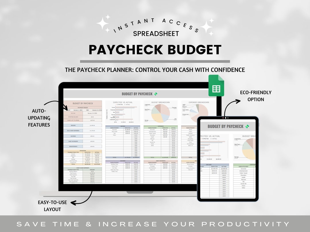 Paycheck Budget Spreadsheet for Google Sheets, Budget by Paycheck ...