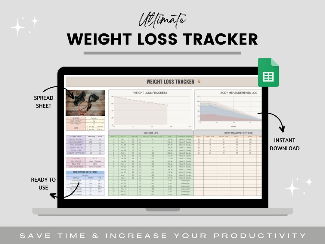 Weight Loss Tracker Spreadsheet for Google Sheets, Weight Tracker ...