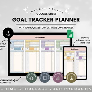 Digital Goal Planner Google Sheet Spreadsheet, Goal Tracker Spreadsheet ...