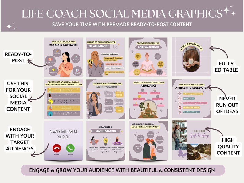 50 Life Coach Mental Health Instagram Canva Templates | Spiritual ...