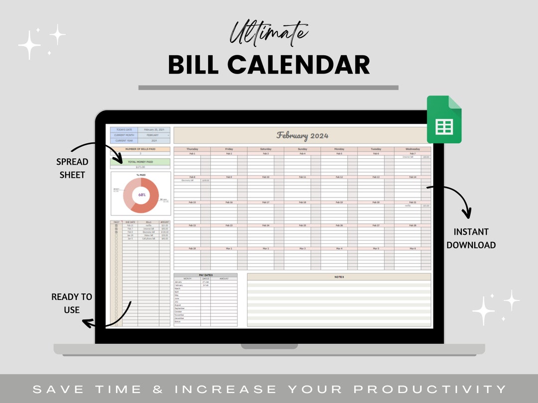 Bill Tracker Spreadsheet, Google Sheets Bill Calendar, Monthly Bill ...