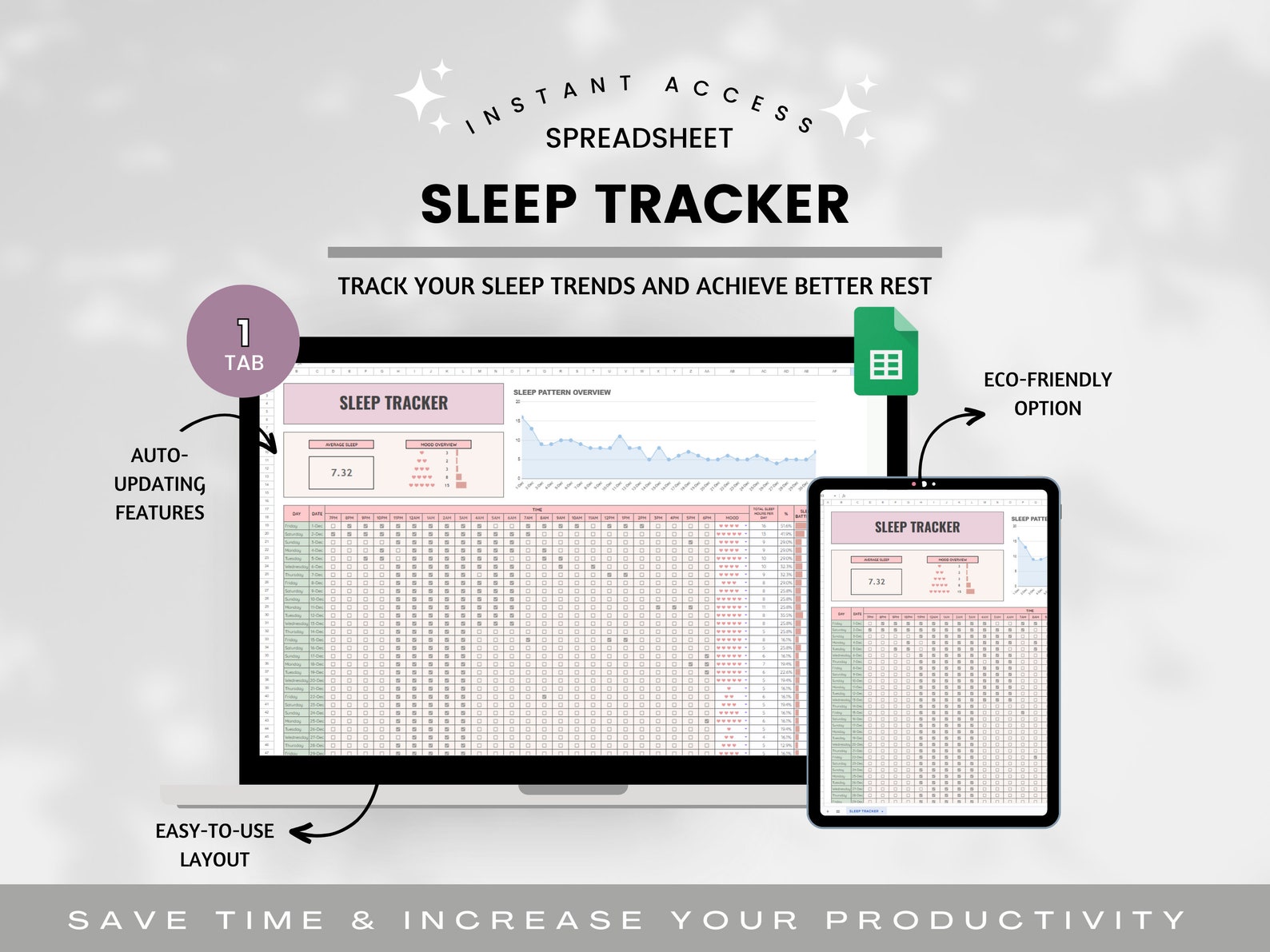 Sleep Tracker Spreadsheet, Sleep Hours Planner, Daily Sleep Tracker,mood Tracking,sleep Pattern ...